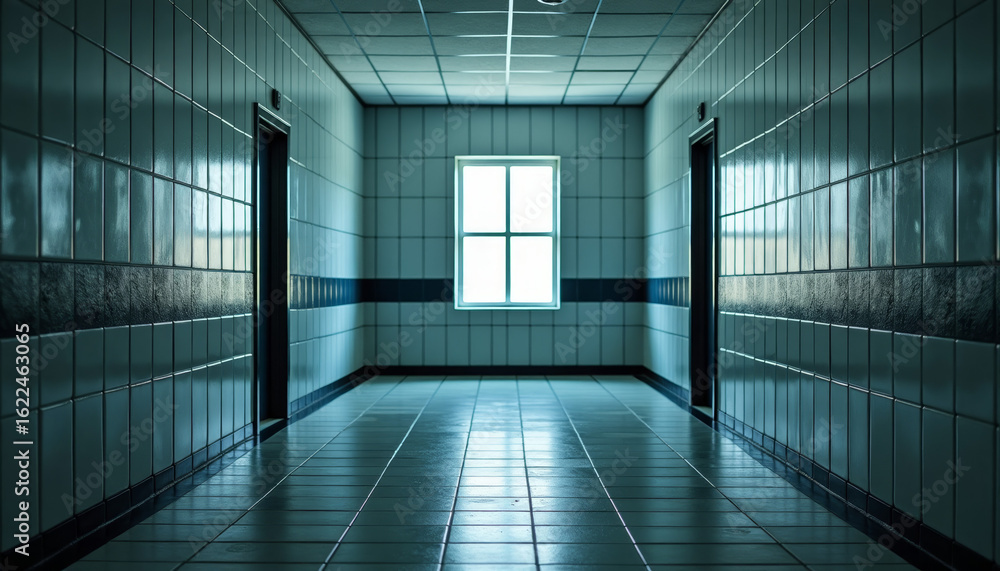 Cold interior theme with tiled wall textures and metal-like tones ...