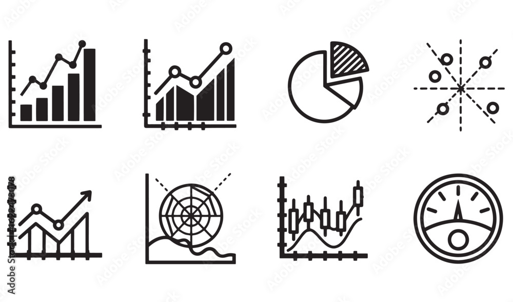 Collection of business charts and graphs depicting data analysis and ...