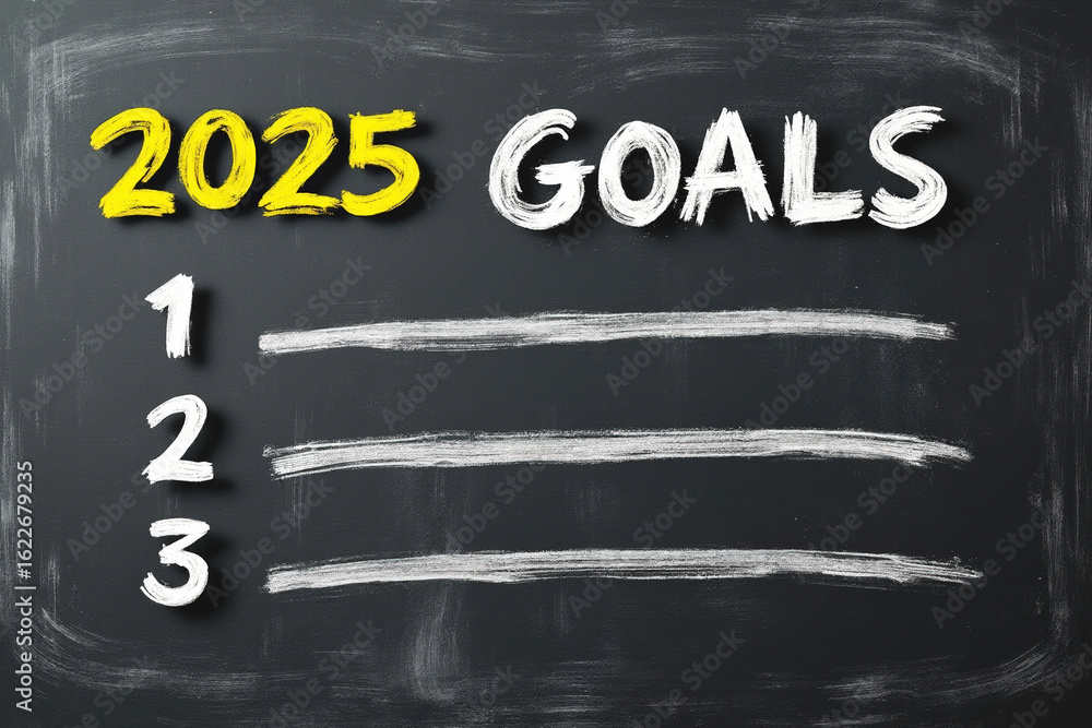 2025 Goals on Blackboard with Numbered List for Planning and Setting ...