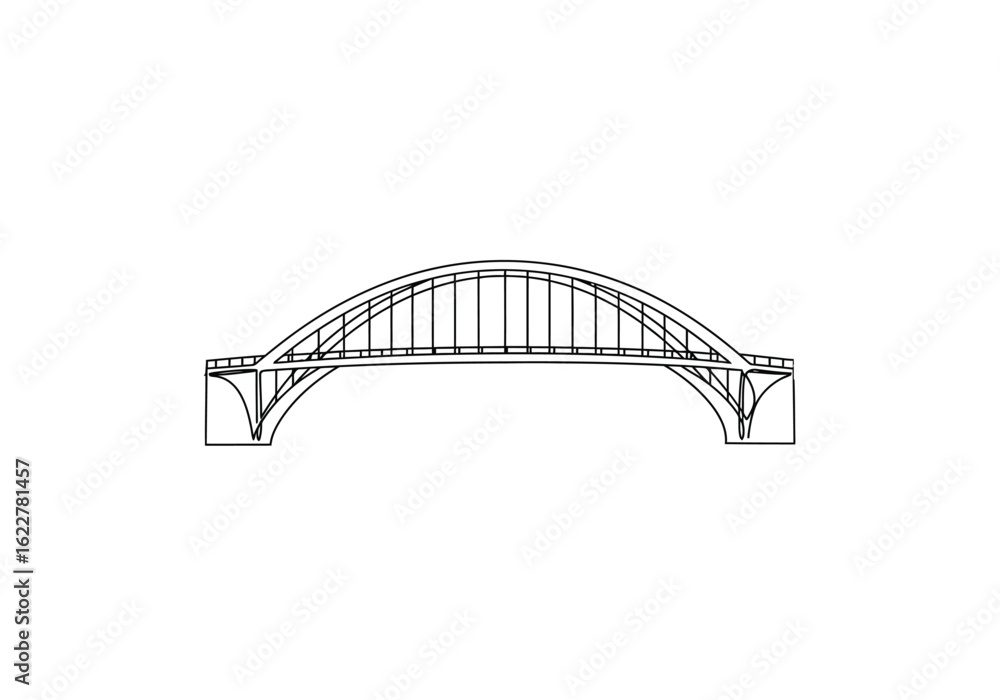 Arch bridge drawing. It is a black and white outline of an arch bridge ...