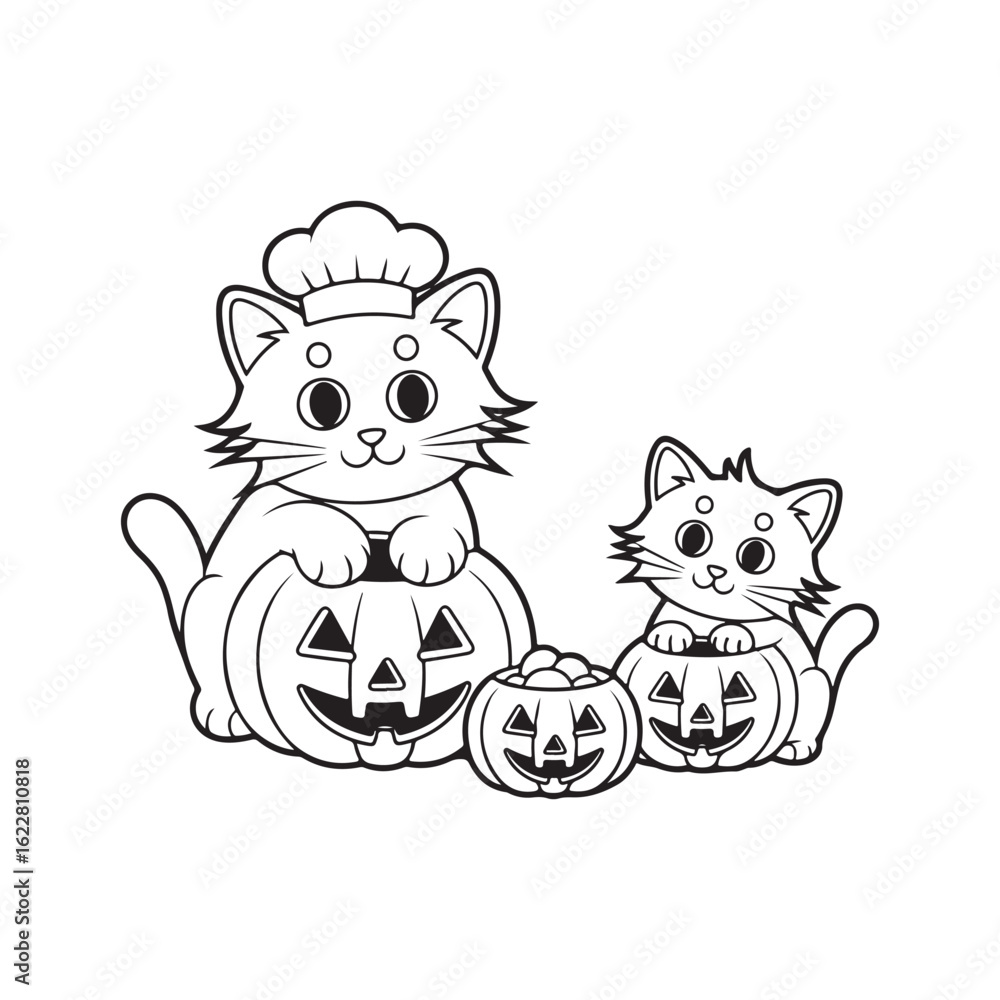 Bold and Easy Cozy Halloween Coloring Pages, Vector Illustration, Black ...