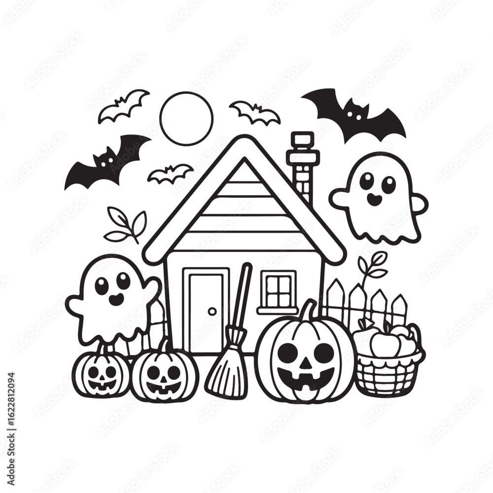 Bold and Easy Cozy Halloween Coloring Pages, Vector Illustration, Black ...