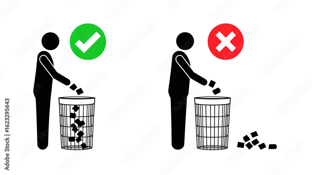 Correct and incorrect disposal methods, advocating responsible waste ...