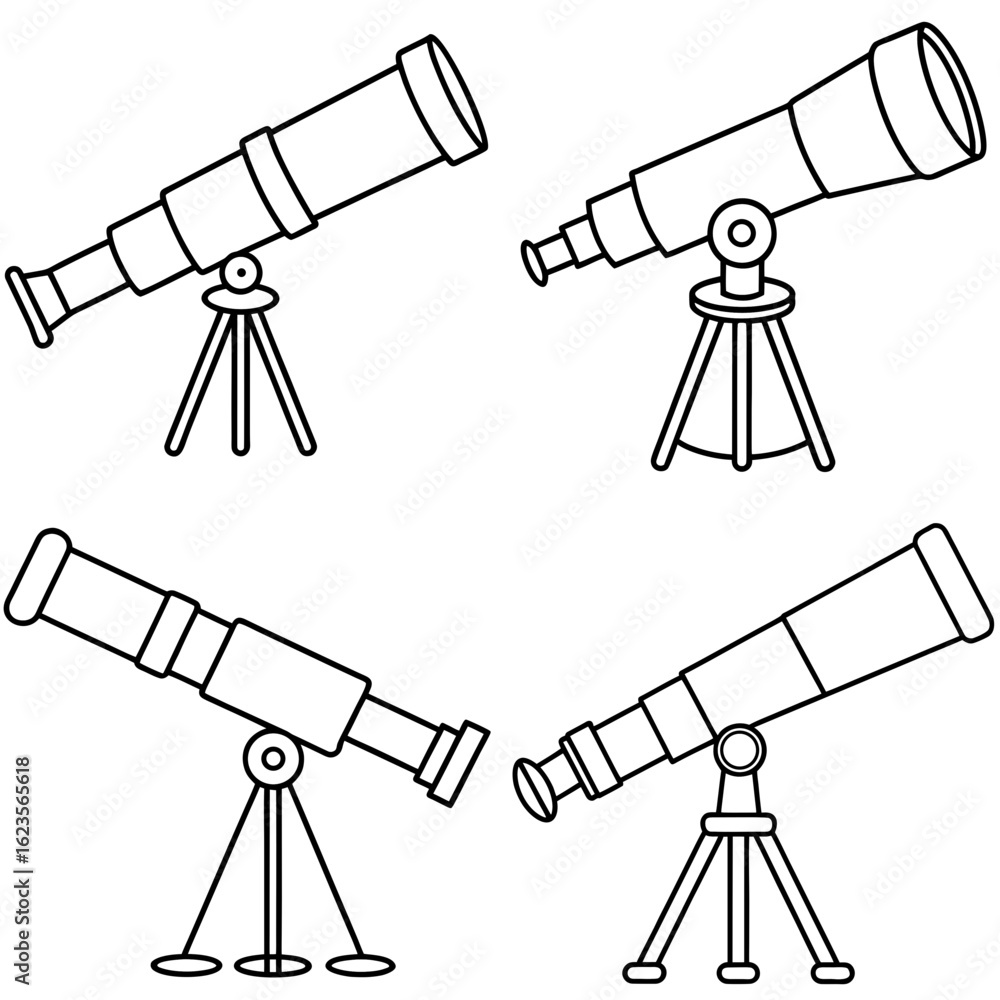 Telescope Coloring Page - Outline Vector Illustration for Kids and ...