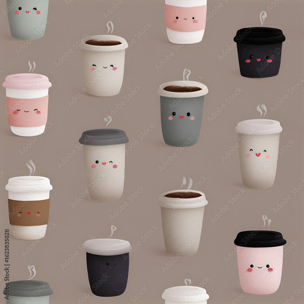 Cartoon Coffee Cups: A delightful pattern of animated cups, perfect for ...