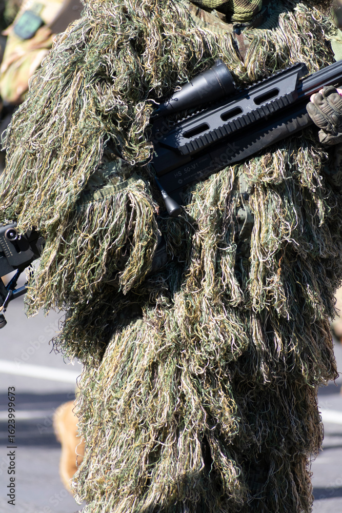 Special Forces Sniper in Ghillie Suit with .50 Caliber Rifle at ...