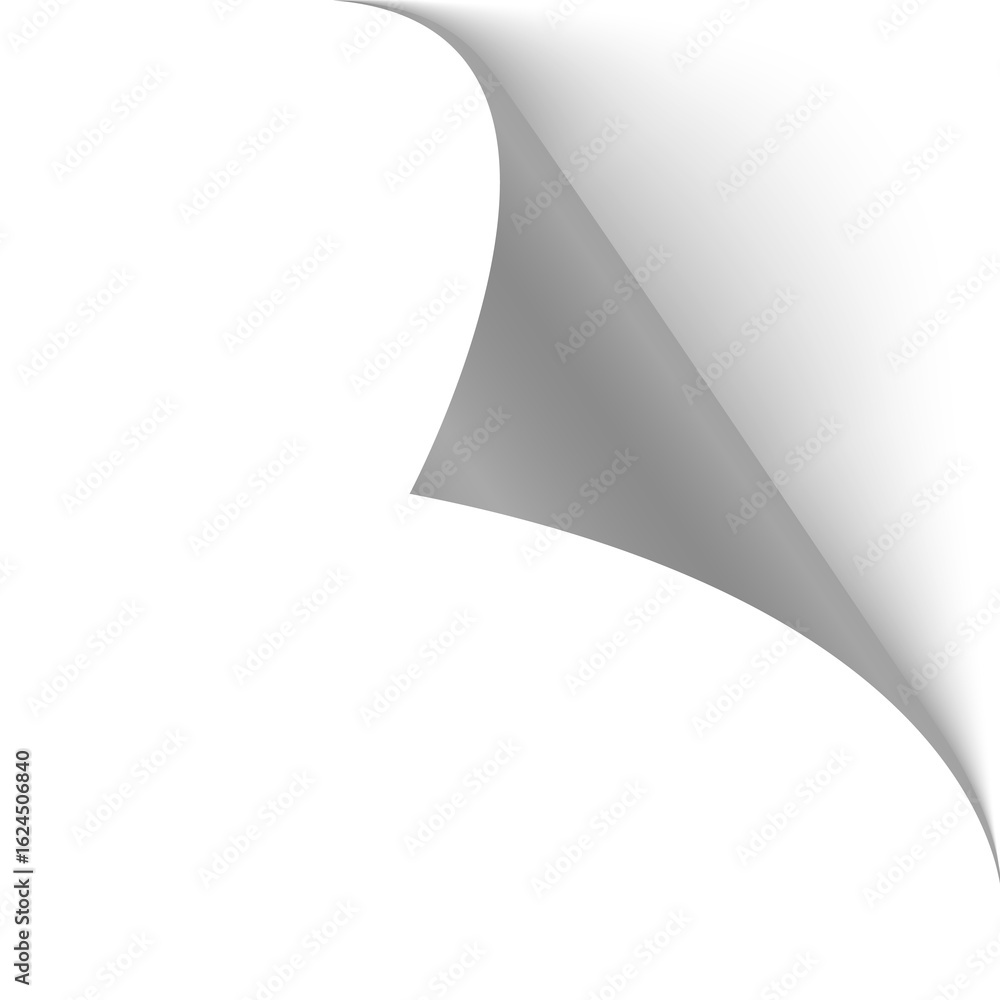 Folded paper. Curved corner paper with shadow. Png White page rotates ...