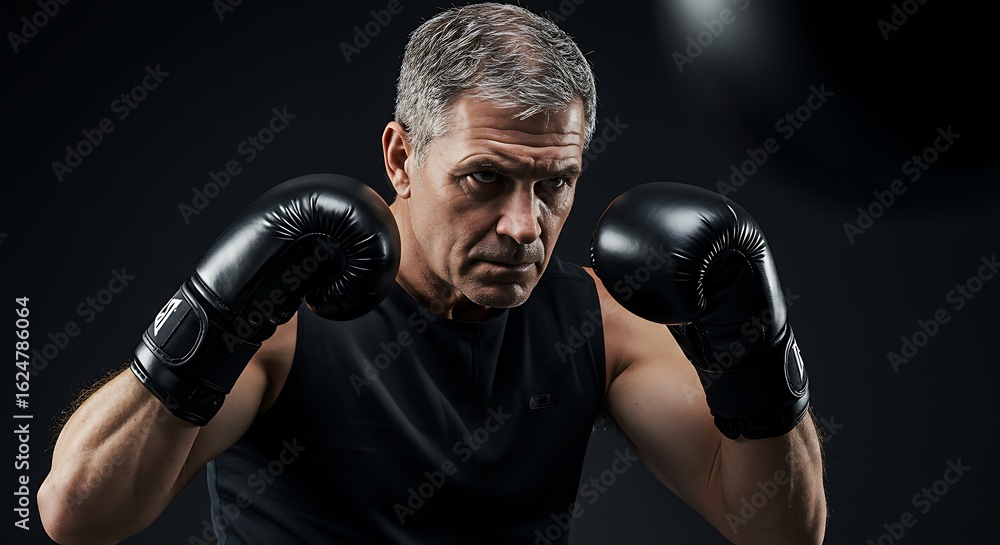 Intense Gaze of a Mature Boxer in a Dramatic, Low-Key Portrait Stock ...