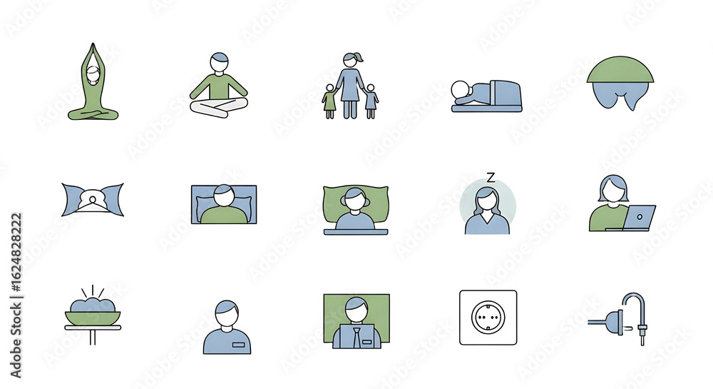 Stock-Illustration „Sleep apnea and CPAP therapy icon set vector ...