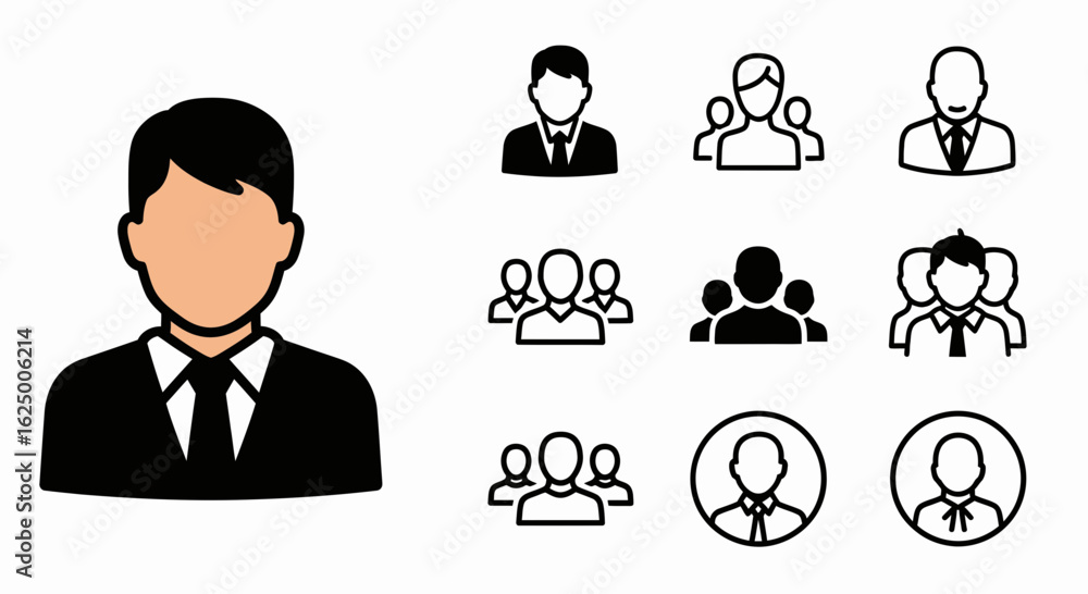 User avatar icon set for business professionals. Includes single person ...