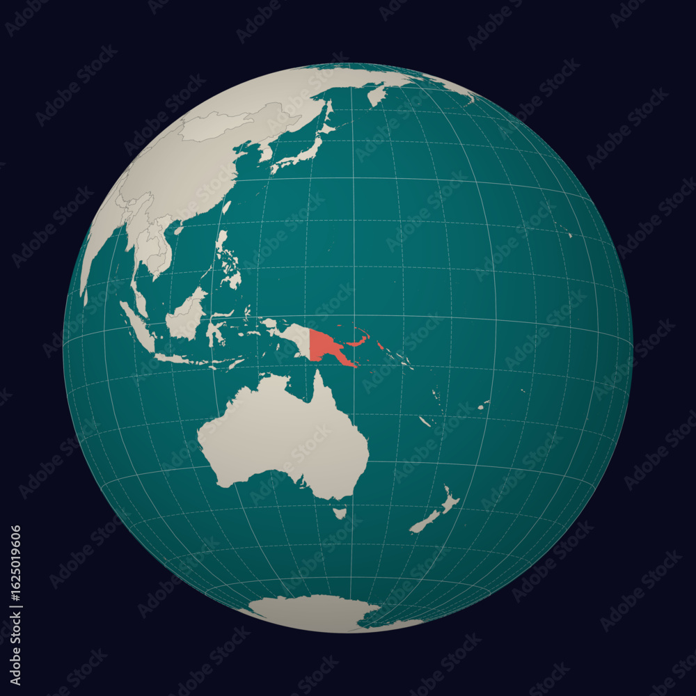 Stock-Vektorgrafik „Papua New Guinea on the map. Globe centered to ...