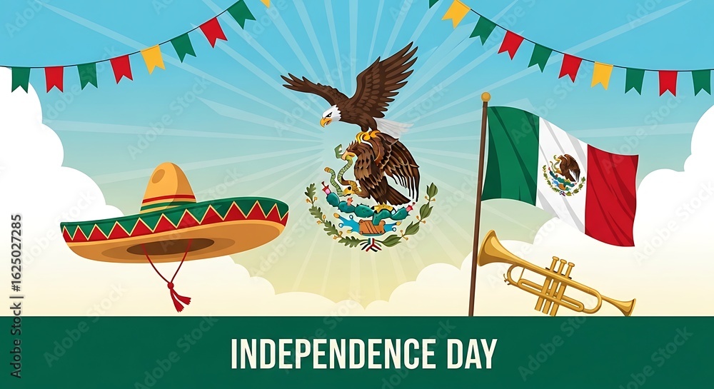 Vibrant celebration of Mexico's Independence Day with national symbols ...