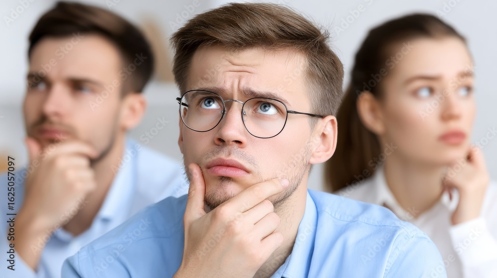 Anxious employees face layoff announcement in corporate office ...