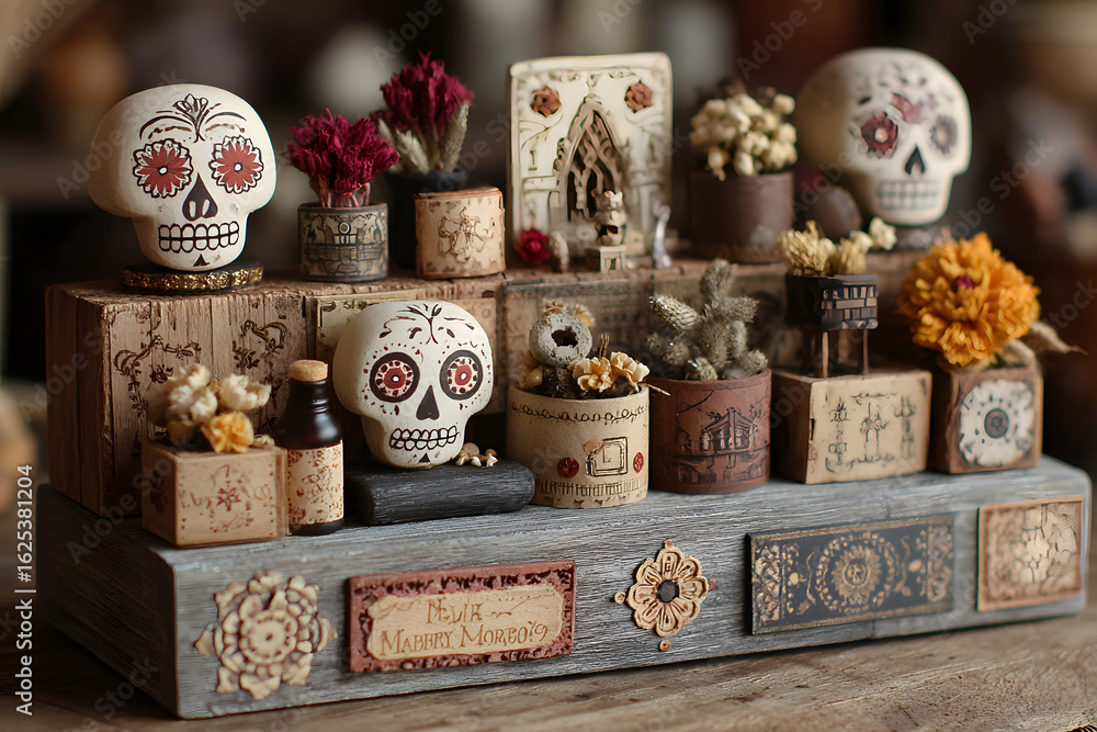 Ilustrace Dia de los muertos, Mini altar para dia de muertos / Mini ...