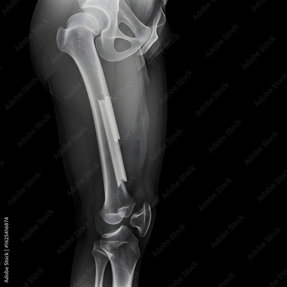 X-ray of a Comminuted Femur Fracture in a Human Leg Stock Illustration ...
