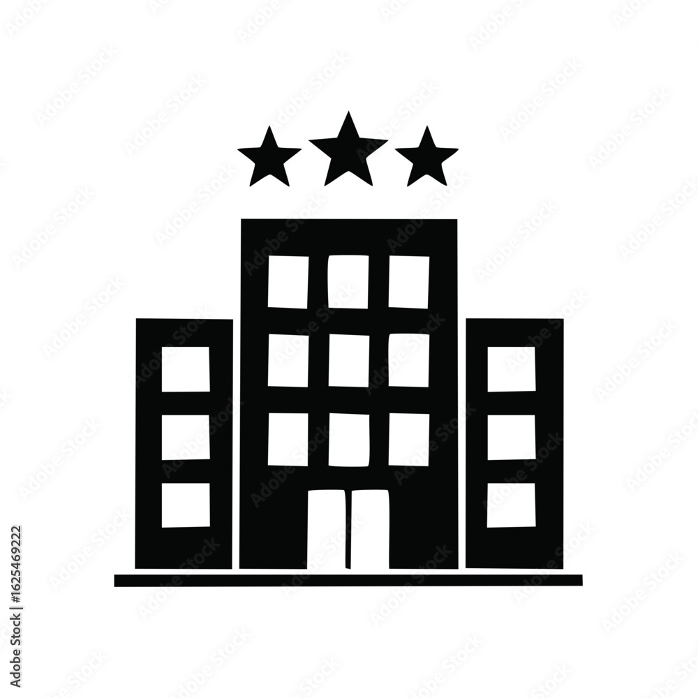 Simple black hotel icon with three stars for hospitality rating and ...