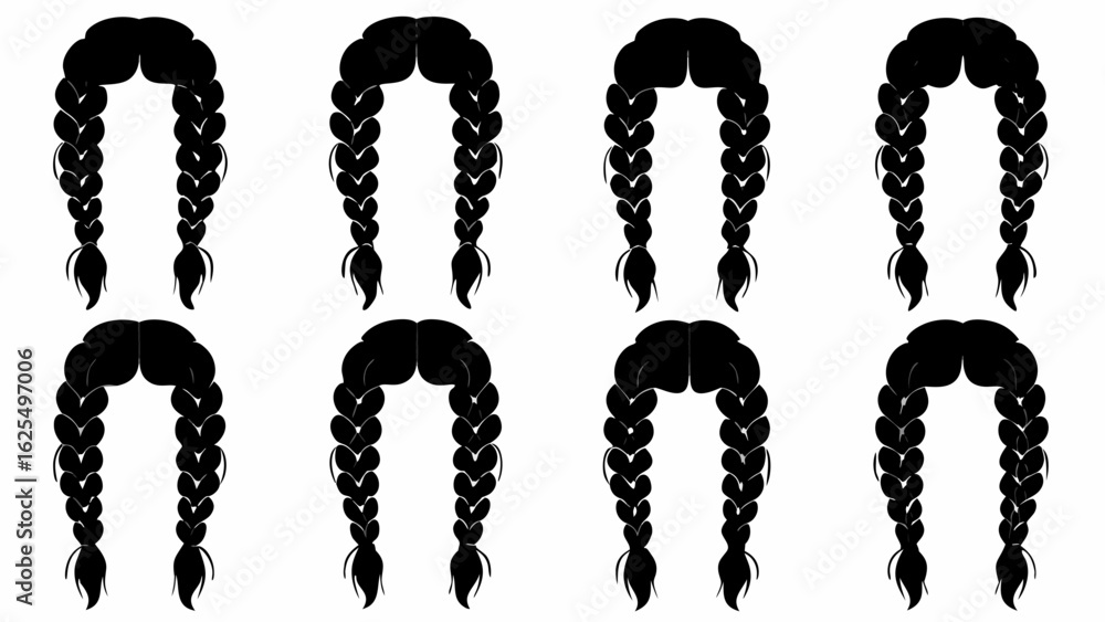 Stock-Vektorgrafik „Eight black braid hair styles arranged in two rows ...