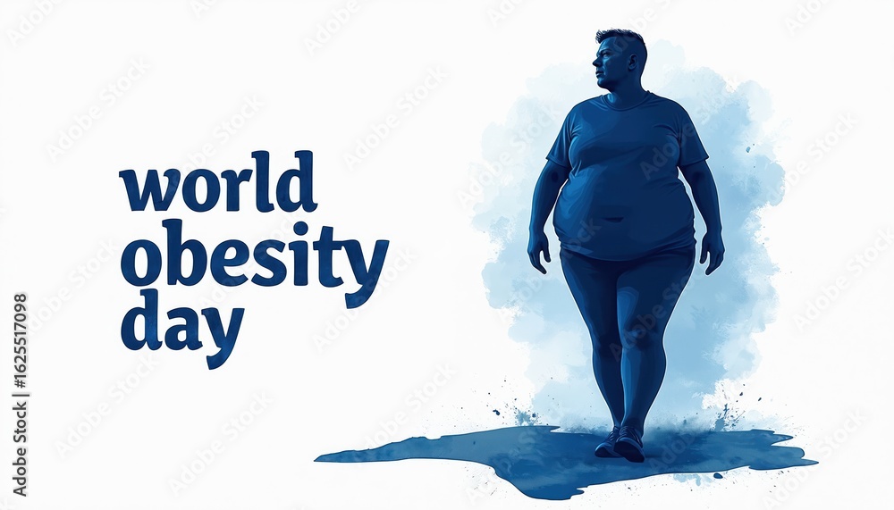 World Obesity Day visual illustration. Full-body silhouette of an obese ...