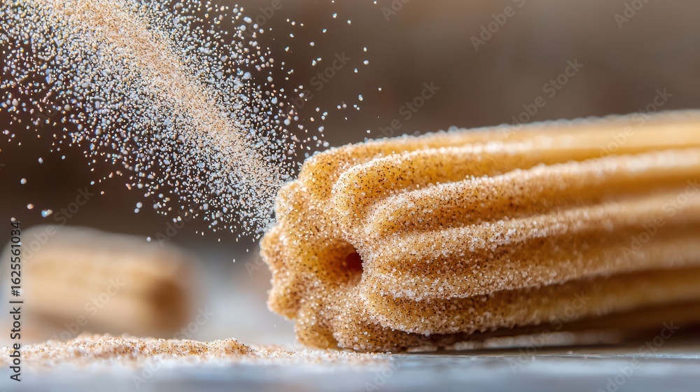 Artisanal cinnamon churros with dynamic sugar dusting effect, golden ...
