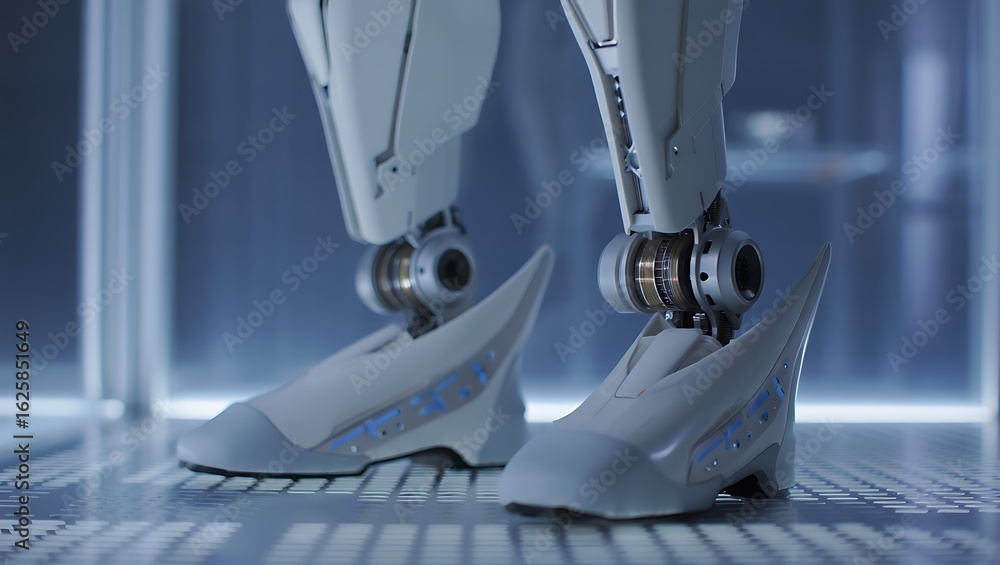Sleek White and Silver Humanoid Robot Legs with Blue Details on a ...