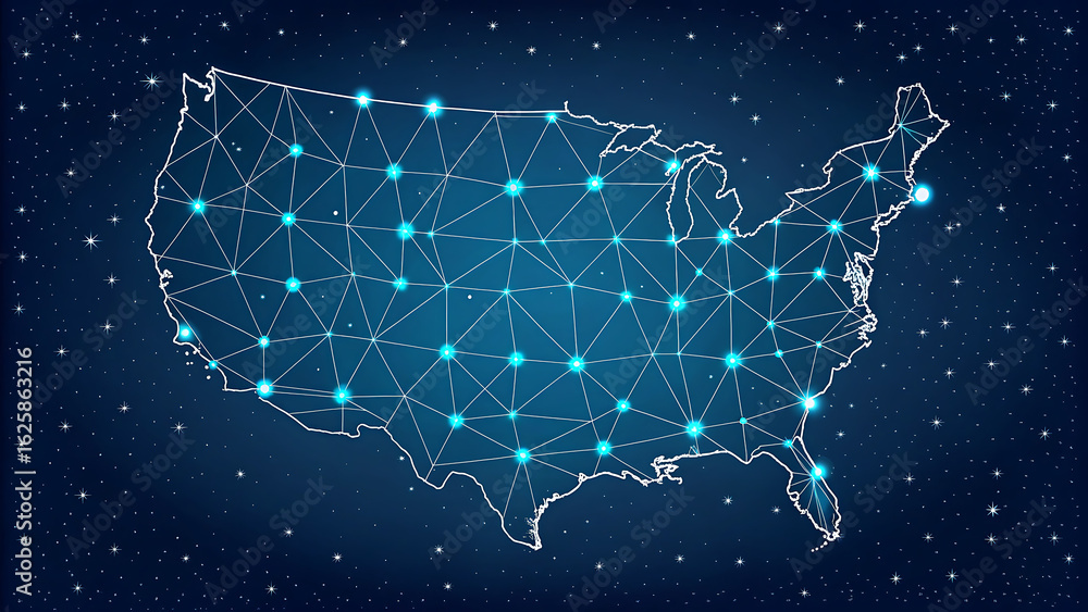 United states map network connection technology digital usa america ...
