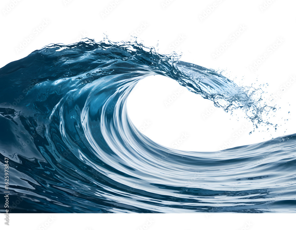 High-resolution blue water wave splash isolated on a transparent ...