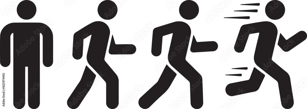 Man stands, walk and run icon set. People symbol. Person standing ...