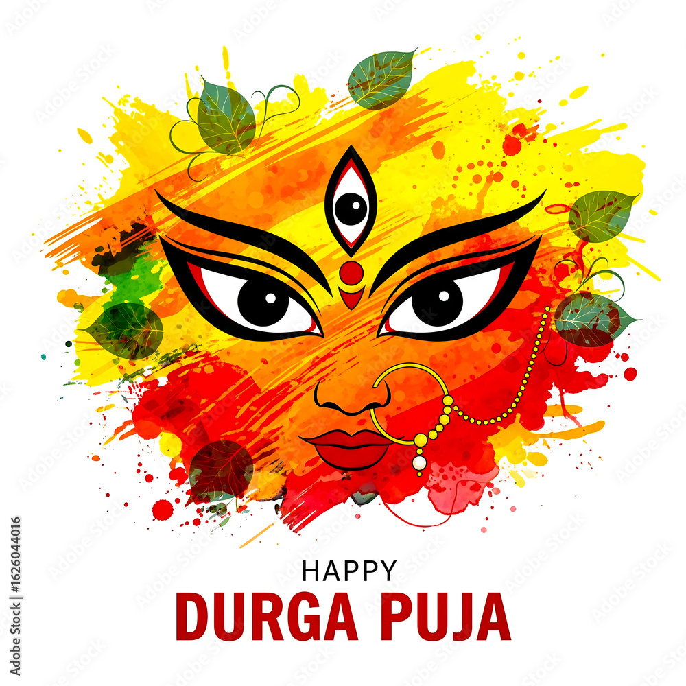 Vibrant watercolor depiction of goddess durga s powerful eyes and face ...