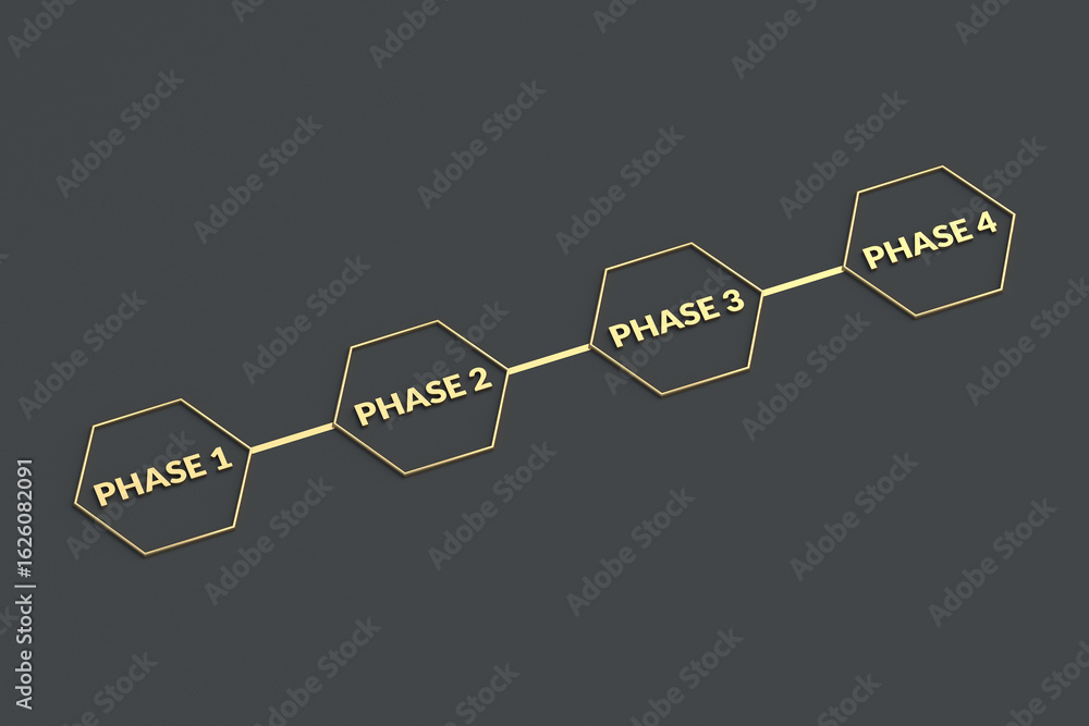 Stock-Illustration „Four golden phases in hexagons. Development concept ...