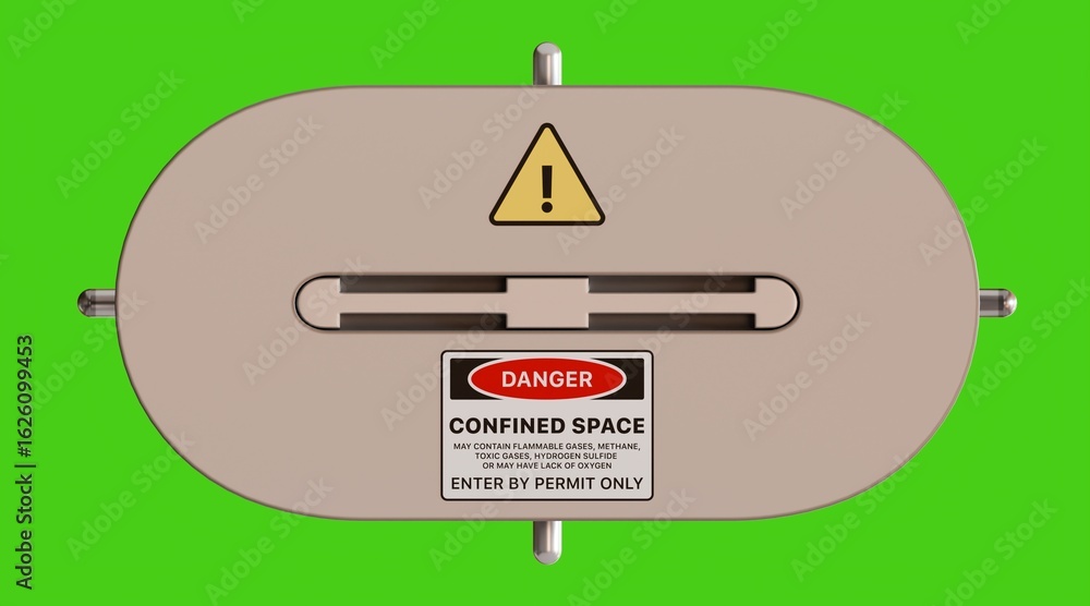 Confined Space Hatch with Danger Sign On Chromakey Background– Industrial Safety Access Cover ...