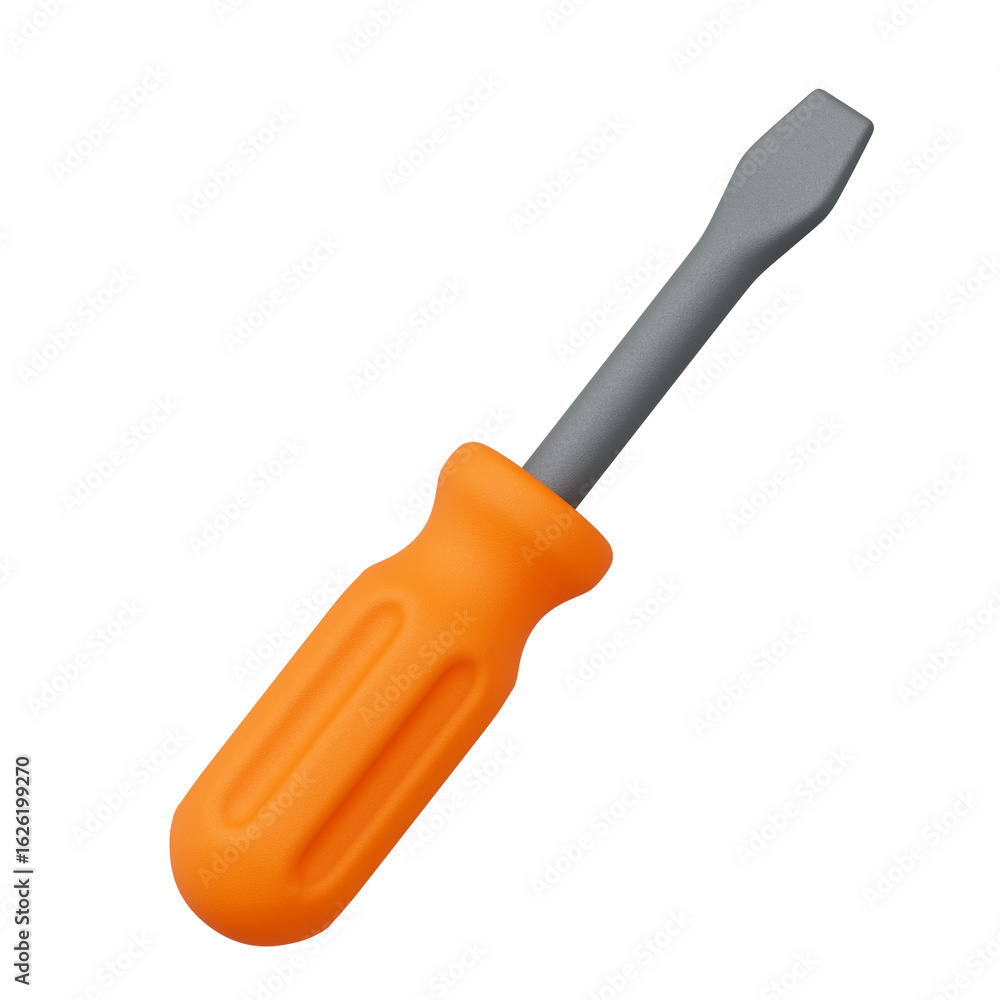 3D render of flathead screwdriver with orange handle, shown at angle on ...