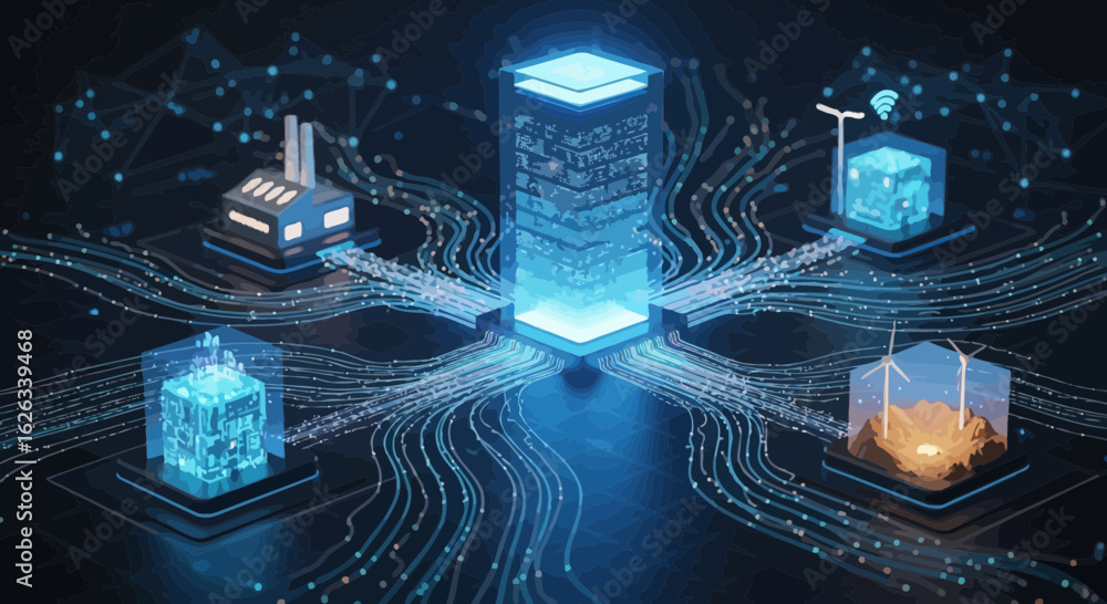 Digital City Data Flow Connection With Smart Industry Concept Stock ...