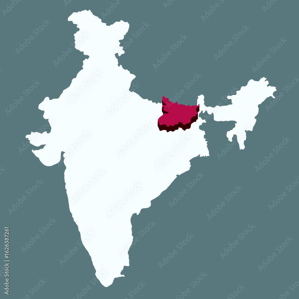 Bihar highlighted 3D map on india map vector illustration Stock Vector ...