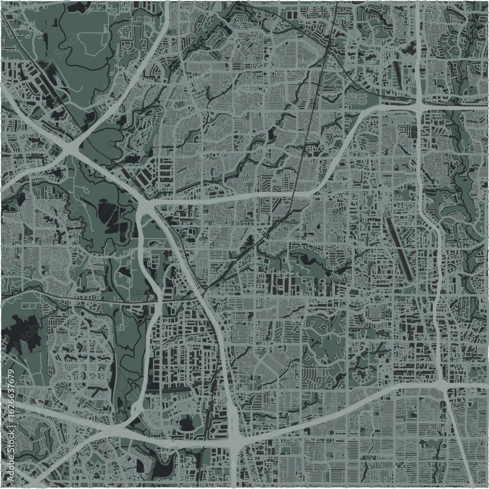 Map of Carrollton in Texas in a smooth dark style. Contains layered ...