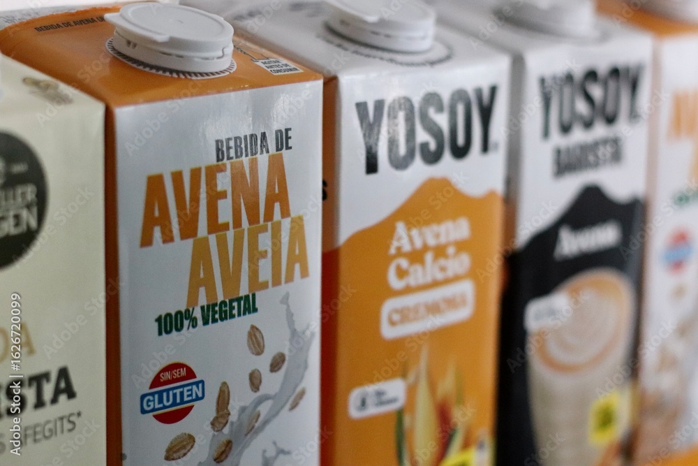 Barcelona, Spain -March 15 2025: Assorted Spanish Oat Milk Cartons on ...