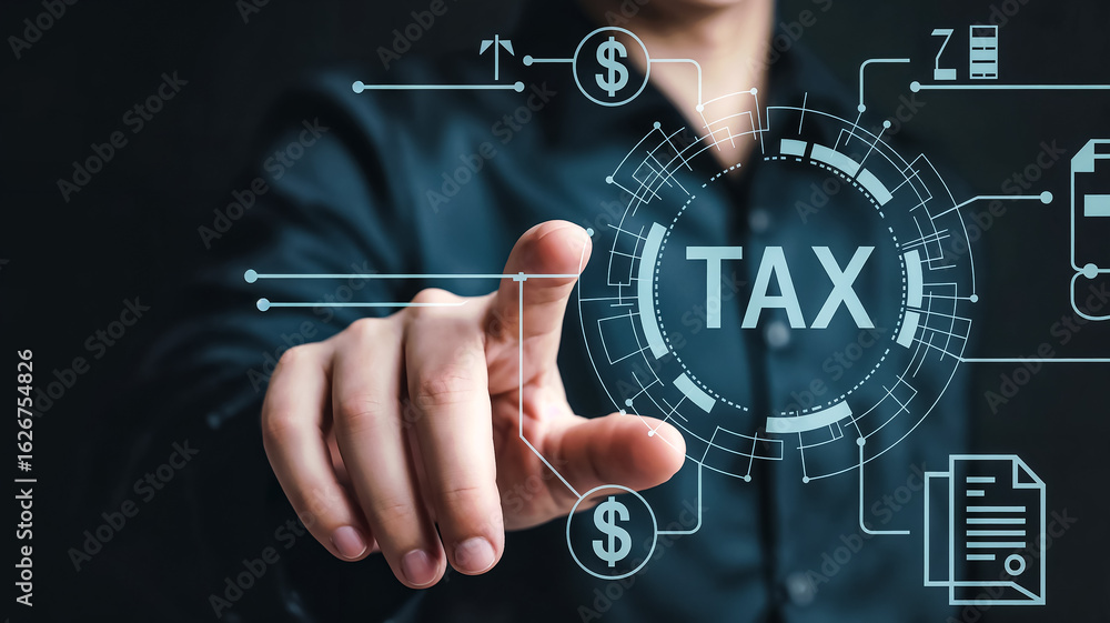 Digital Tax Technology Interface Concept – Businessman Pointing at ...