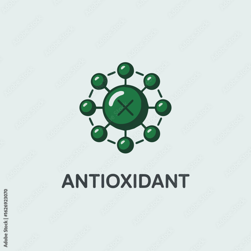 Green molecule with small spheres connected by lines representing an ...