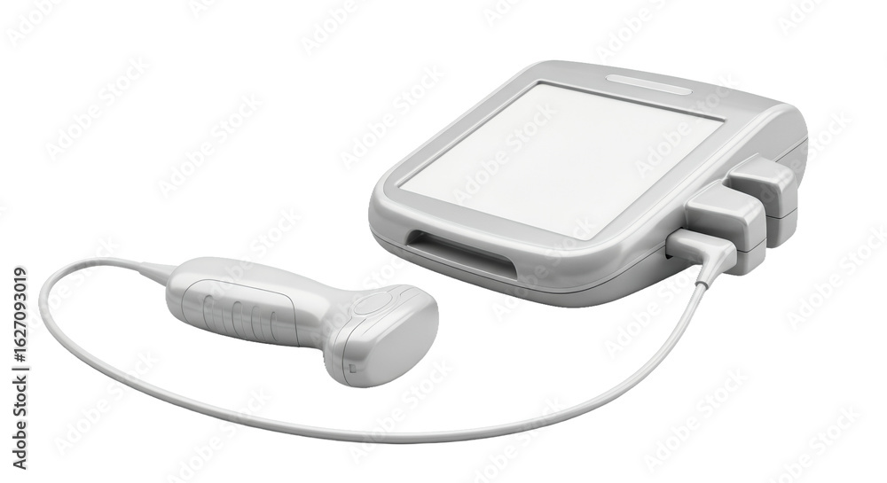 Detailed White Medical Ultrasound Device with Probe Cable and Screen ...