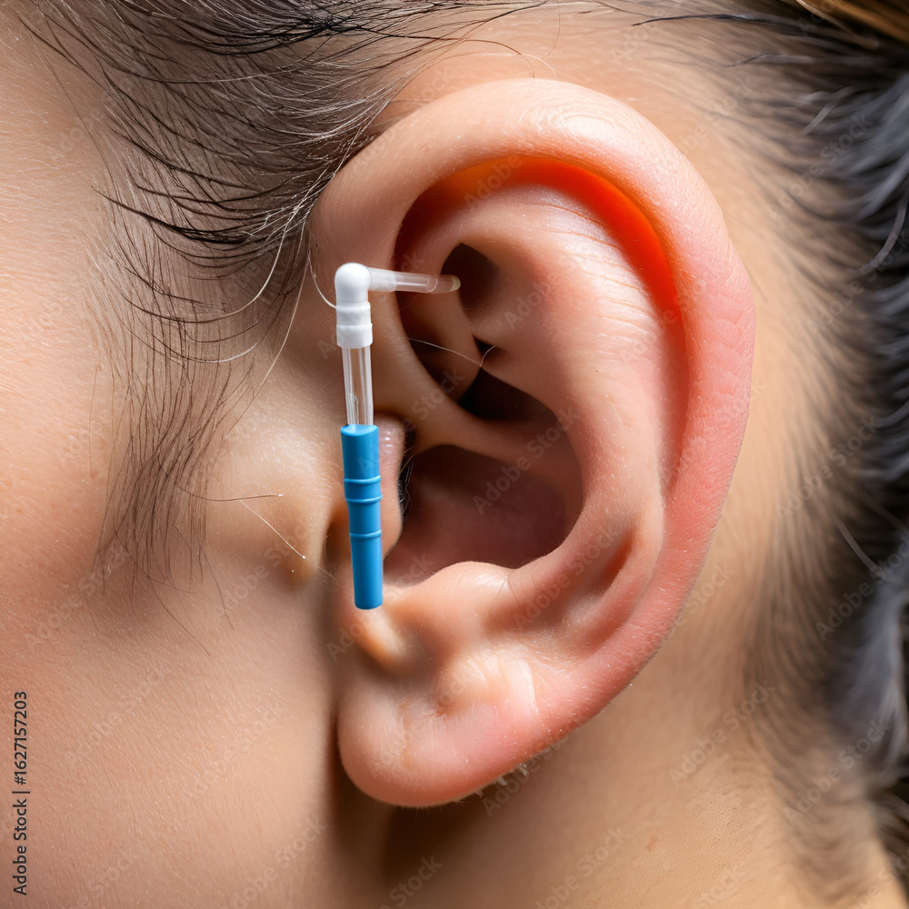 Photo Stock Perforated eardrum tube surgical drain Otitis media ear wax ...