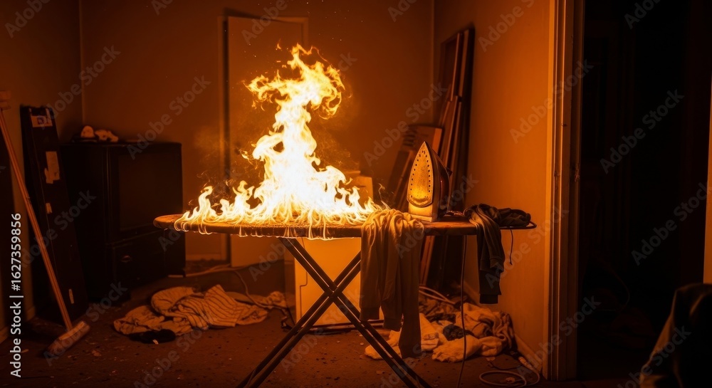Ironing Board Fire Hazard - A burning ironing board with clothes on it ...