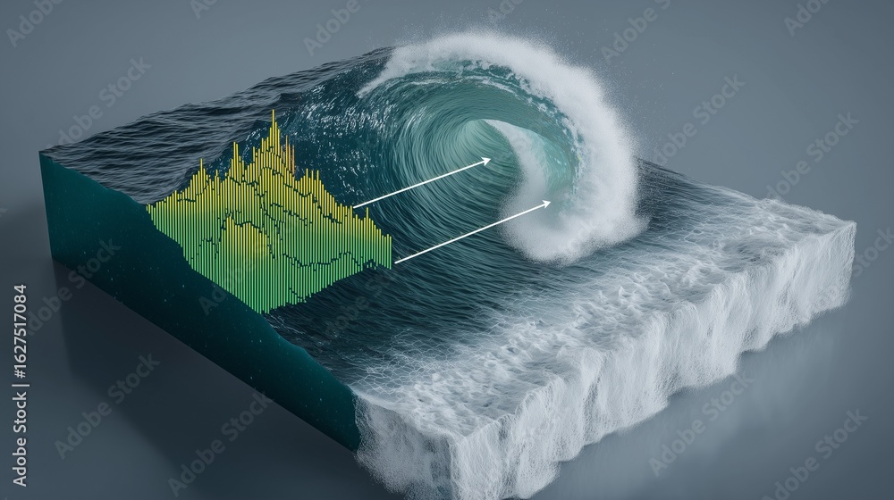 Infographic in 3D style comparing normal ocean wave and tsunami wave in ...