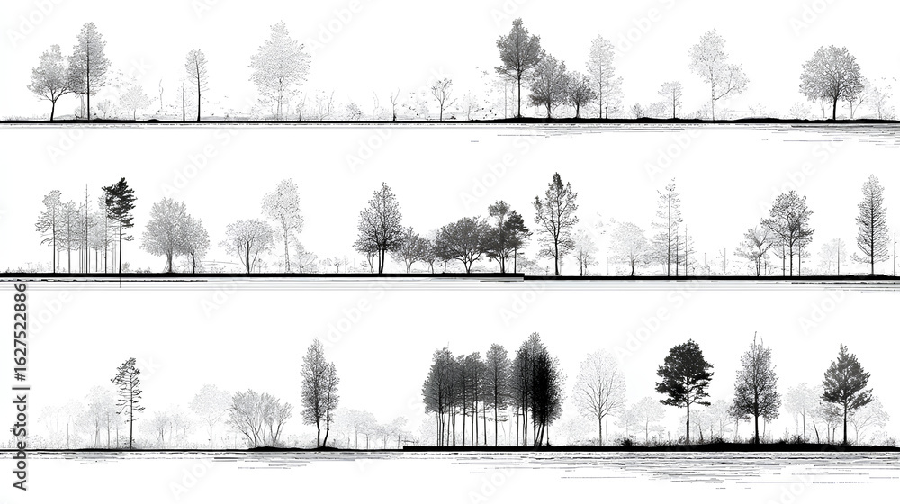 Architectural Drawings, Minimal style cad tree line drawing, Side view ...