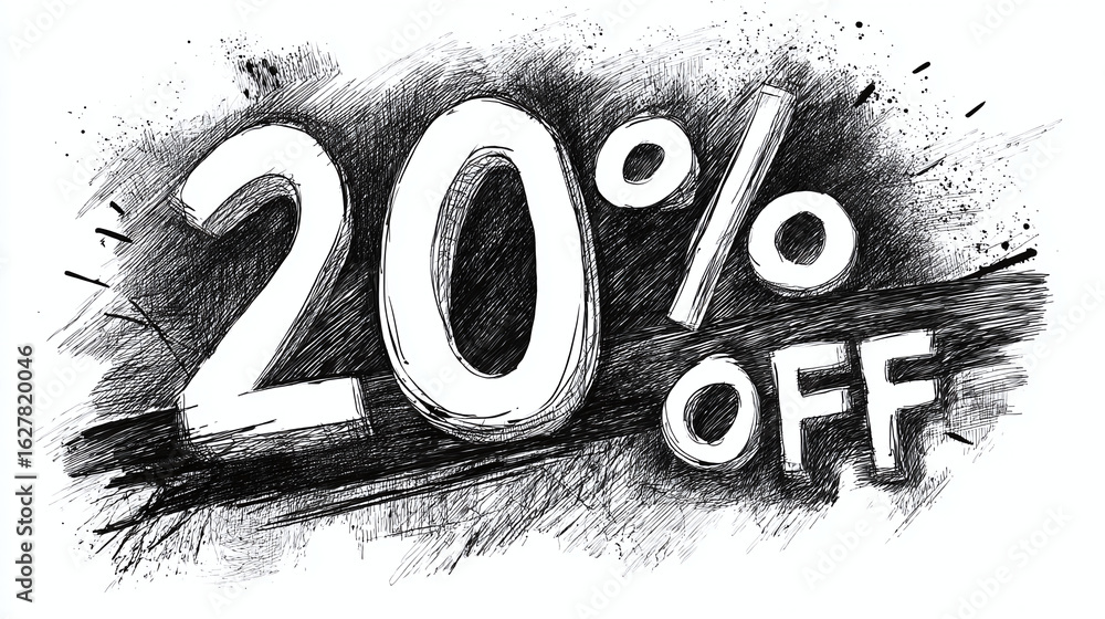 Hand-drawn promotion offering a discount of twenty percent off. This ...