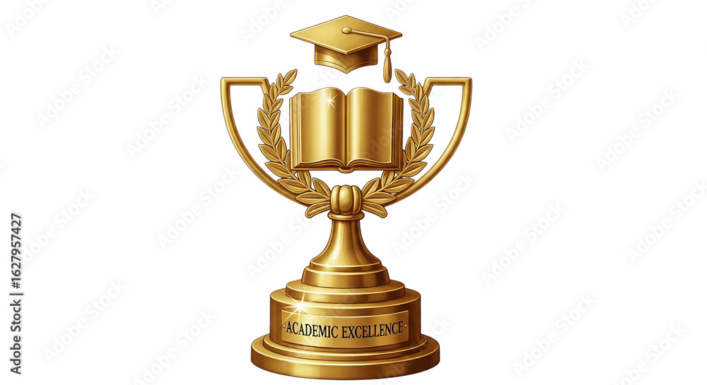 Photo Stock Academic Excellence award trophy with graduation cap and ...