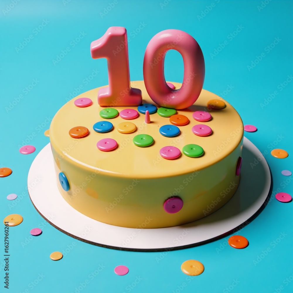 Cool large colorful birthday cake with 10 displayed on top is ...