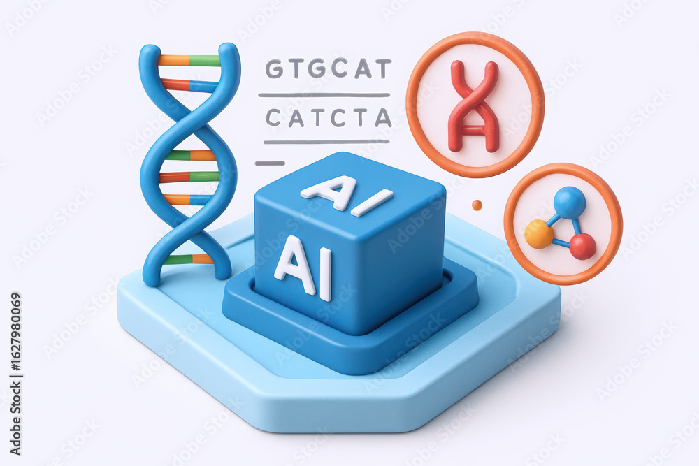 Colorful 3D representation of DNA structure and AI concepts showcasing ...