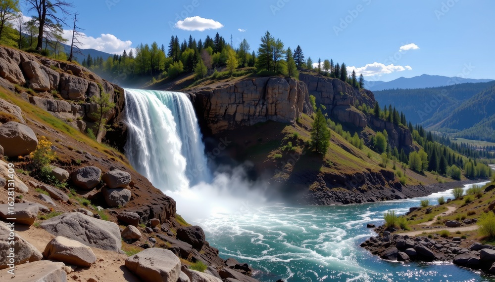 when a river flows over a cliff or escarpment with a sudden change in ...