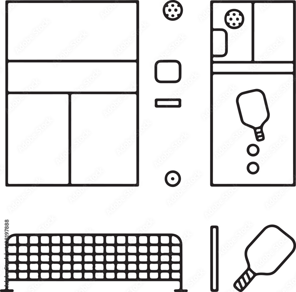 Pickleball Court and Layout Icons – Dimensions, Zones, Lines, Net ...