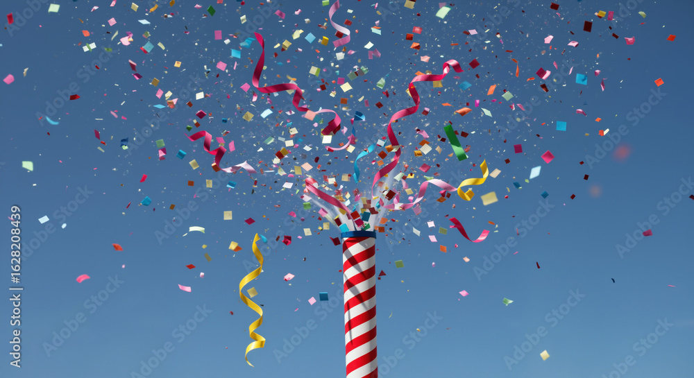 Stock-Foto „Confetti cannon exploding with colorful paper pieces ...