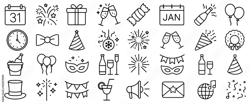 Festive celebration icon set offering a diverse range of party symbols ...